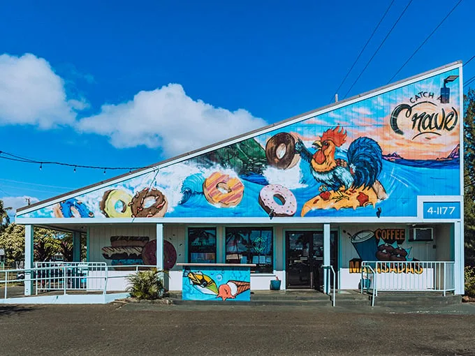 Welcome to donut paradise! Island Craves' exterior is a feast for the eyes, with a mural that's part tropical dream, part sugar-induced fantasy.