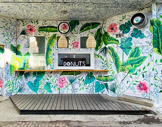 Psychedelic paradise or donut shop? At Beacon Doughnuts, it's a delicious case of "why not both?" This mural could make Willy Wonka jealous.