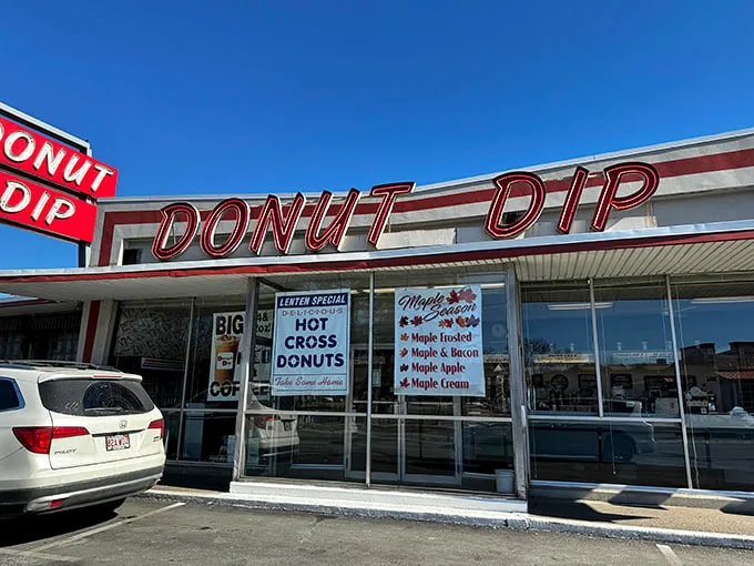 A retro sign that screams "donut paradise"! Donut Dip's exterior is like a time machine to simpler days when calories didn't count and sprinkles were a food group.