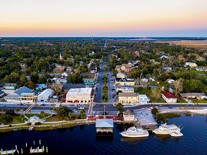 St. Marys unfolds like a storybook, its tree-lined streets and charming waterfront inviting you to explore every nook and cranny. This aerial view promises adventures waiting to be discovered. 