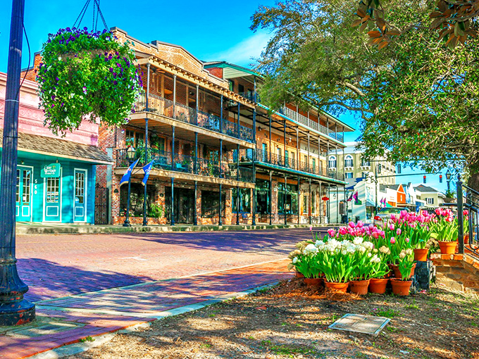 Strolling down Front Street feels like stepping into a time machine – one that's been bedazzled with flower baskets and Southern charm!