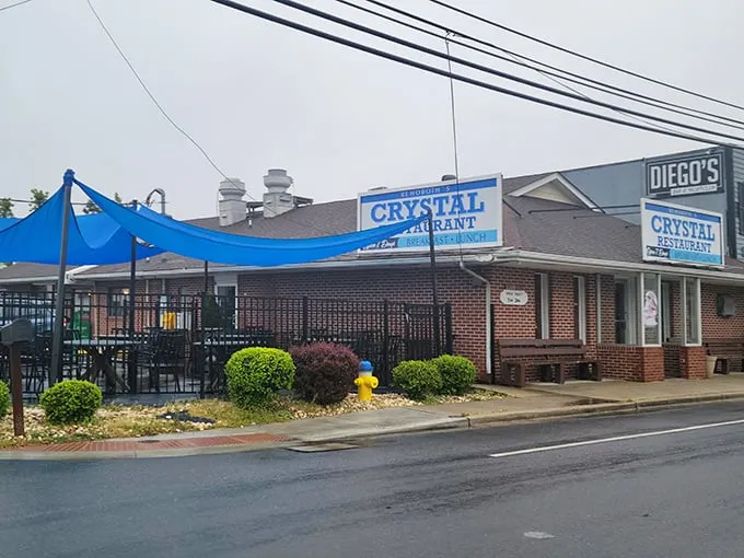 A beacon of breakfast bliss! The Crystal Restaurant's unassuming exterior hides a world of culinary delights, proving that sometimes the best gems come in brick packages.