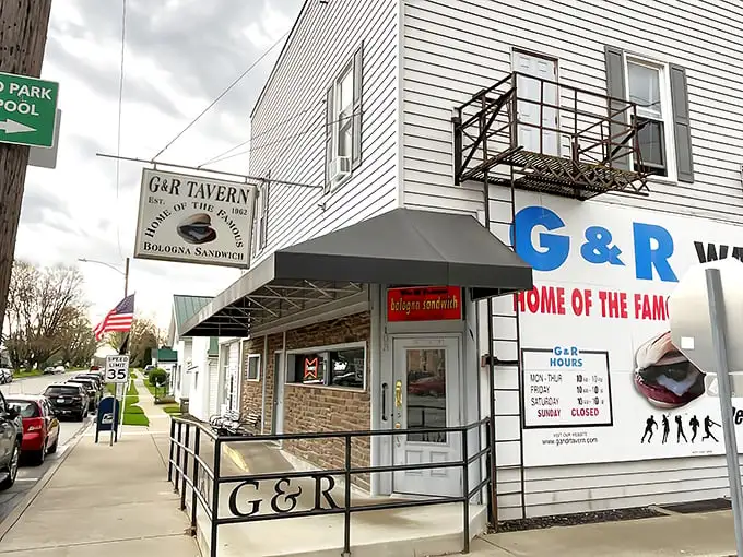 The unassuming exterior of G&R Tavern stands like a culinary lighthouse in tiny Waldo, Ohio, beckoning hungry travelers with promises of legendary sandwiches.