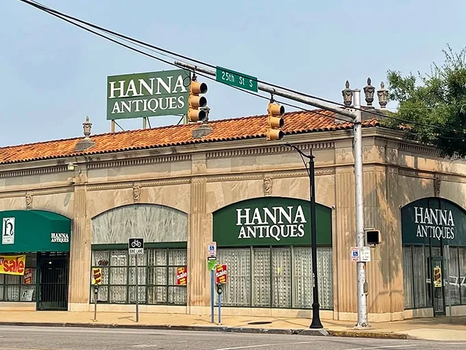"Welcome to the time machine!" Hanna Antiques Mall's grand facade beckons you into a world where every era is just a step away. It's like Downton Abbey meets The Jetsons!