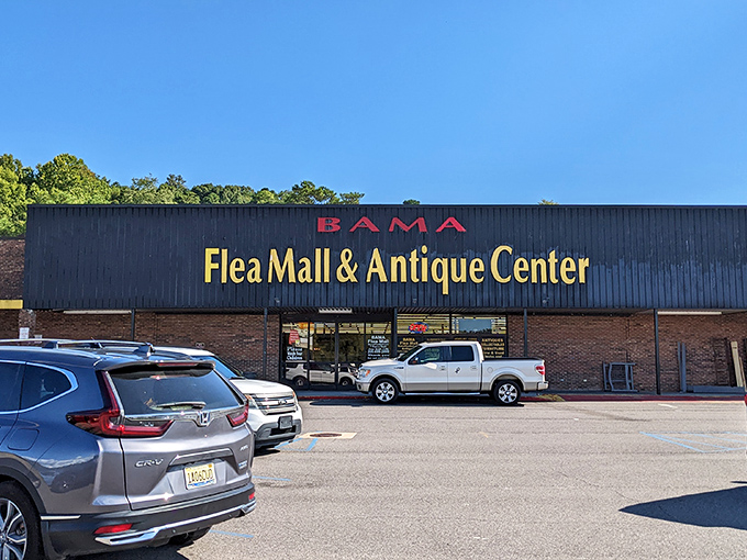 Welcome to the Bama Flea Mall & Antique Center, where nostalgia meets bargain hunting! This unassuming exterior houses a treasure trove of memories waiting to be rediscovered.