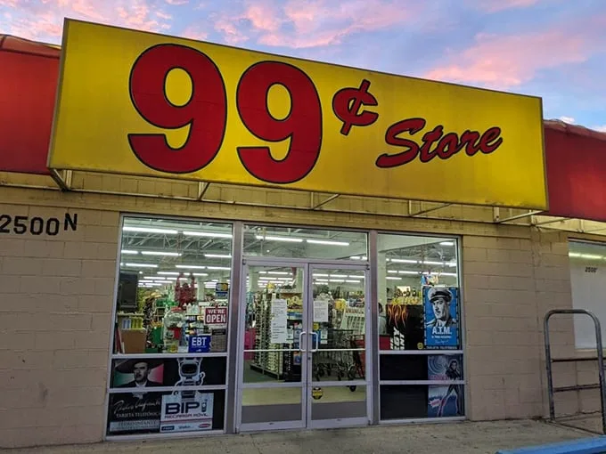 Welcome to bargain paradise! This sunny yellow facade promises a treasure trove of deals that'll make your wallet do a happy dance.