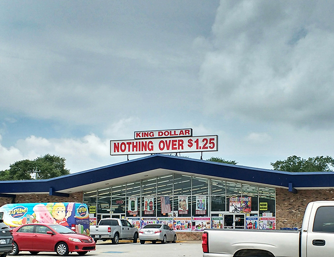 Welcome to bargain heaven! King Dollar's bold blue facade promises a treasure trove of deals that'll make your wallet do a happy dance. 