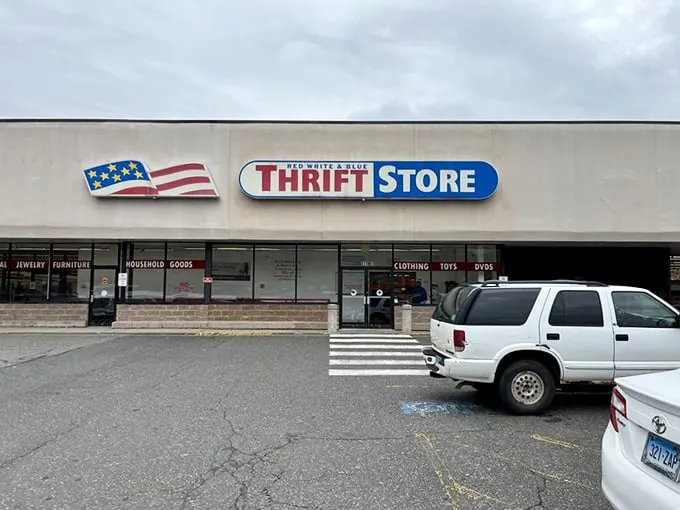 "Welcome to the treasure trove! This patriotic facade promises a day of bargain-hunting adventures that'll make your wallet salute with joy."