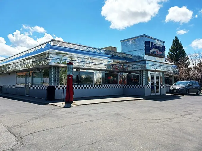 Step back in time! Johnny J's Diner's gleaming exterior is like a chrome-plated time machine, whisking you straight to the fabulous fifties.