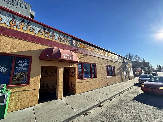 Flame on! This sunny yellow exterior isn't just eye-catching—it's a beacon of BBQ bliss in the heart of Fairbanks. Talk about heating things up in the Last Frontier!