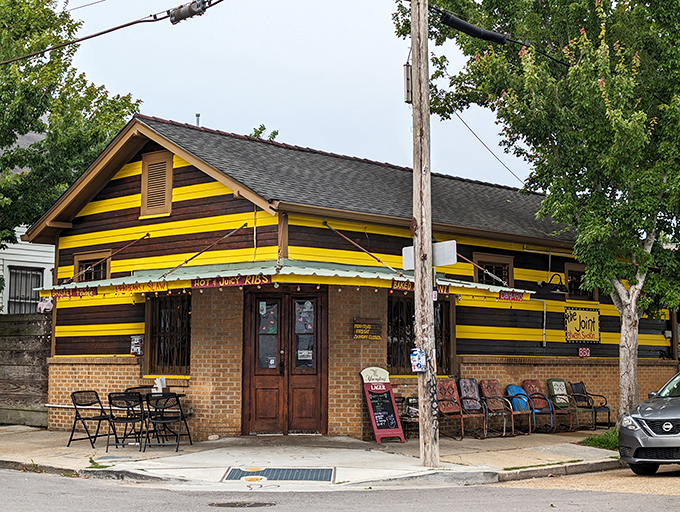 Welcome to barbecue paradise! The Joint's exterior is a vibrant yellow-and-brown beacon, beckoning meat lovers like a siren's call to hungry sailors.