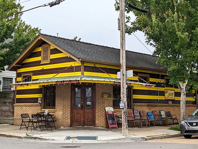 Welcome to barbecue paradise! The Joint's exterior is a vibrant yellow-and-brown beacon, beckoning meat lovers like a siren's call to hungry sailors.