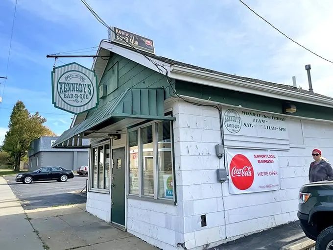 The unassuming white building with green trim has been Canton's smoke signal to barbecue lovers since 1922. No fancy facade needed when what's inside speaks volumes.