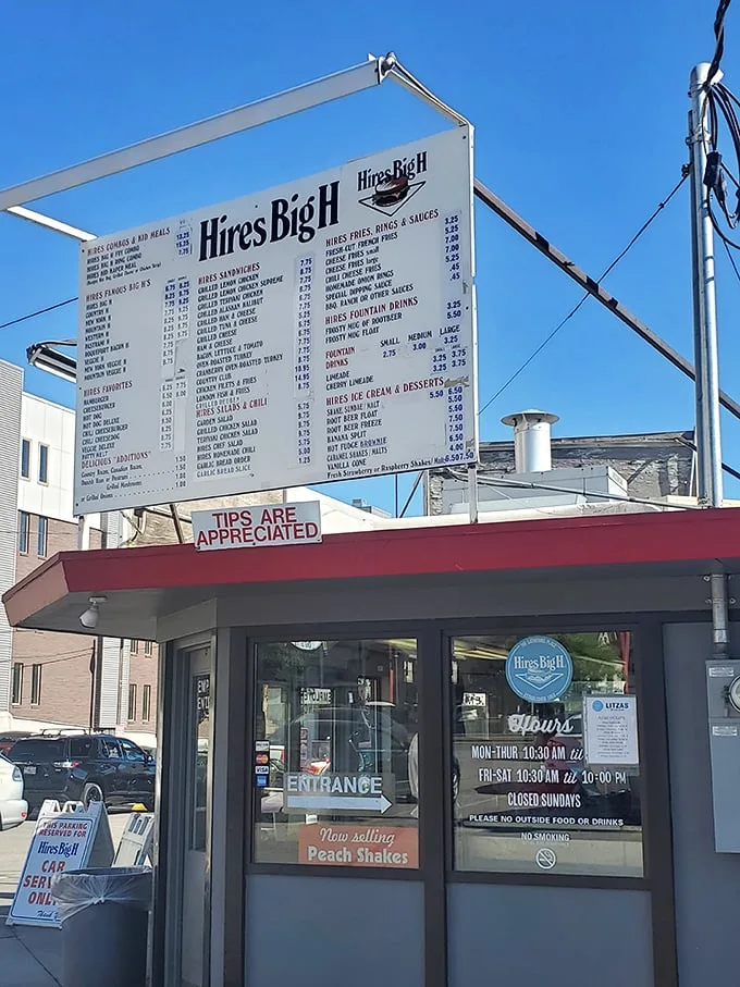 Welcome to burger paradise! Hires Big H stands proud, its retro sign a beacon of hope for hungry souls seeking comfort food nirvana.