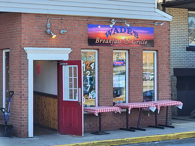 Welcome to Wade's, where the red door isn't just an entrance—it's a portal to breakfast nirvana. Prepare for a flavor adventure!