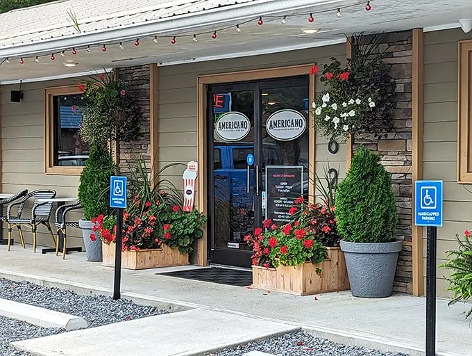 Welcome to flavor town! Americano's charming exterior, with its vibrant flowers and twinkling lights, promises a feast for both eyes and taste buds.