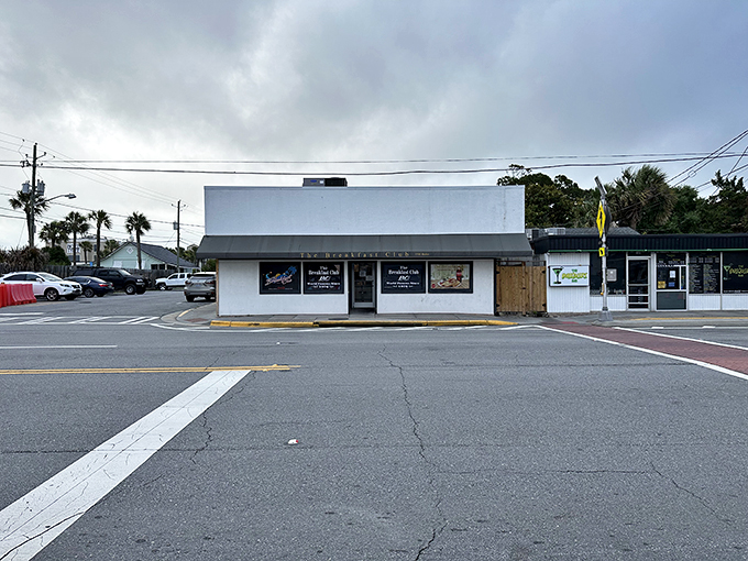 A humble facade hides a breakfast bonanza. This unassuming building is like a treasure chest filled with golden omelets and syrupy delights.
