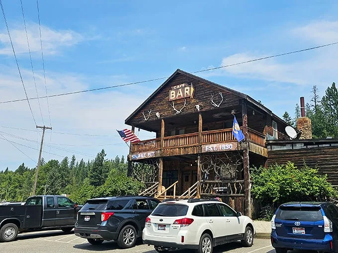 Step into a time machine disguised as a rustic cabin! The Snake Pit's weathered exterior promises Wild West adventures and hearty meals that'll make your inner cowboy yee-haw.