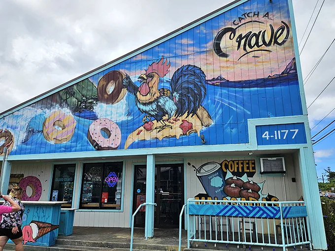 Welcome to donut paradise! Island Craves' exterior is a feast for the eyes, with a mural that's part tropical dream, part sugar-induced fantasy.