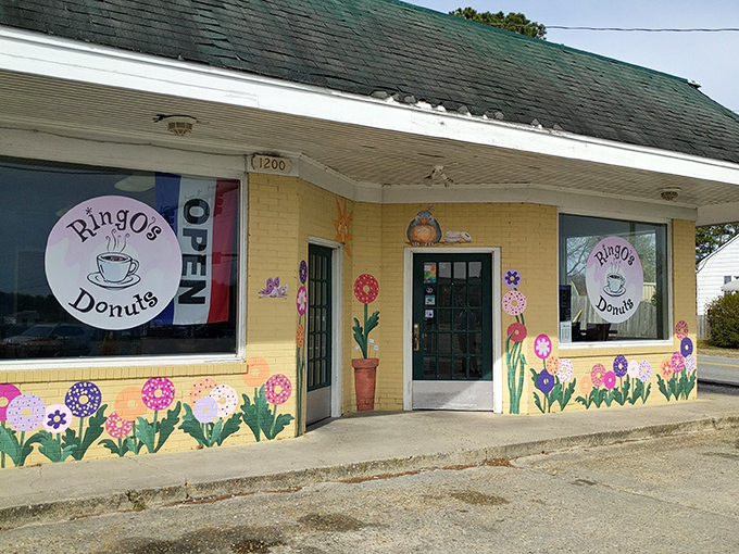 Welcome to donut paradise! Ringo's cheerful exterior, adorned with whimsical flower murals, promises a sweet escape from the everyday grind.