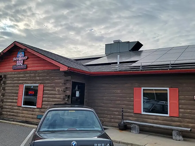 Rustic charm meets solar-powered sustainability! Buck's Naked BBQ proves you can have your ribs and save the planet too.