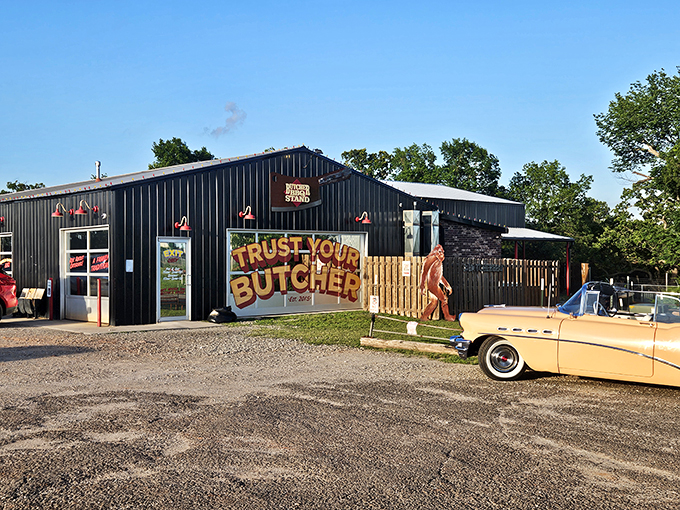 "Trust Your Butcher" isn't just a catchy slogan—it's a promise of meaty delights. This unassuming black building houses a barbecue paradise that'll make your taste buds do a happy dance.