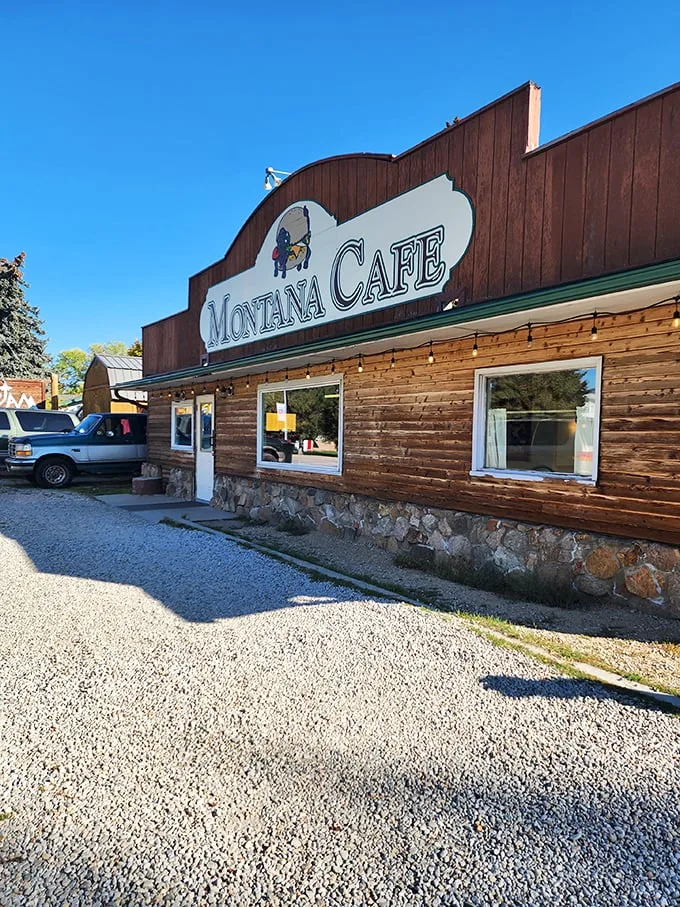 Welcome to the Montana Café, where the buffalo roam... right onto your plate! This charming exterior promises a feast of epic proportions inside.