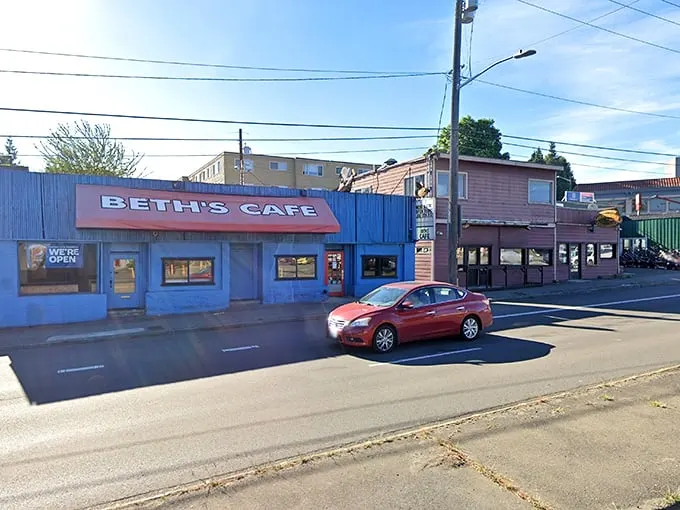 Welcome to Beth's Cafe, where the blue exterior is as inviting as a warm hug from your favorite aunt!