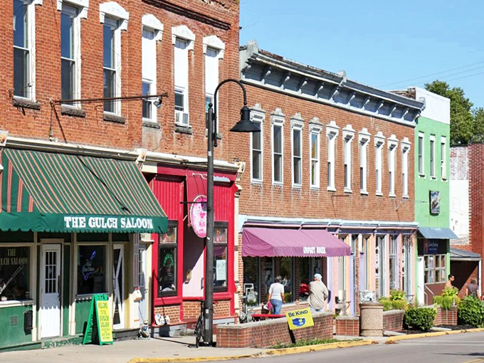 Colorful storefronts that look like they were designed by Wes Anderson during his most optimistic phase. Small-town charm with big personality.