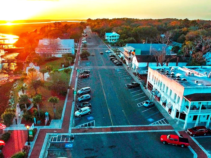 St. Marys unfolds like a storybook, its tree-lined streets and charming waterfront inviting you to explore every nook and cranny. This aerial view promises adventures waiting to be discovered.