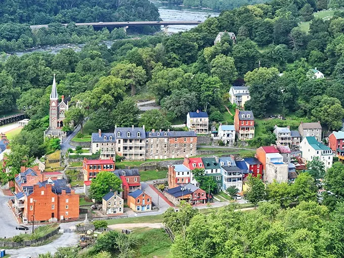 A bird's-eye view that'll make you feel like you've stumbled into a Norman Rockwell painting come to life. Harpers Ferry's charm is undeniable from up here!