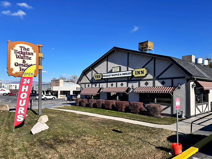 A slice of Europe in the heart of Utah! This charming diner's facade promises a waffle wonderland waiting inside.