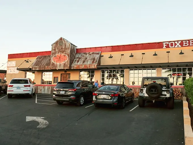 Welcome to BBQ paradise! Fox Smokehouse BBQ's rustic exterior promises a flavor-packed journey that'll make you forget you're in the desert.