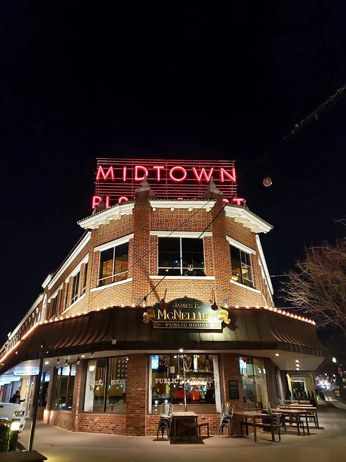 A beacon of comfort in the heart of OKC! McNellie's brick facade and welcoming sign promise a taste of Ireland with an Oklahoma twist.