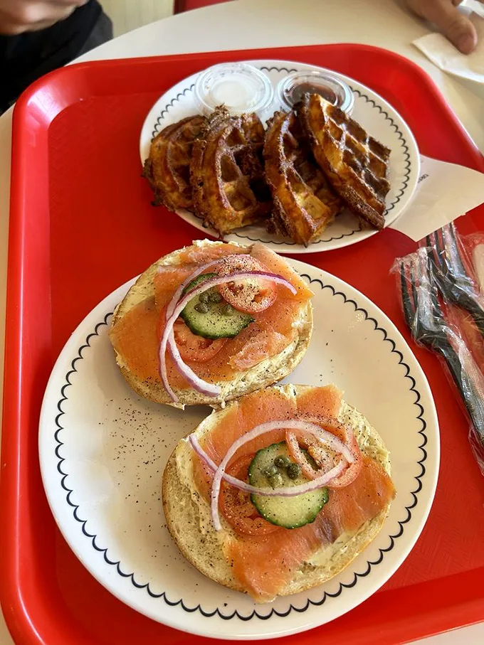 Breakfast of champions! This Swedish waffle and lox bagel combo is the cultural mash-up we didn't know we needed. Skål meets schmear in delicious harmony.