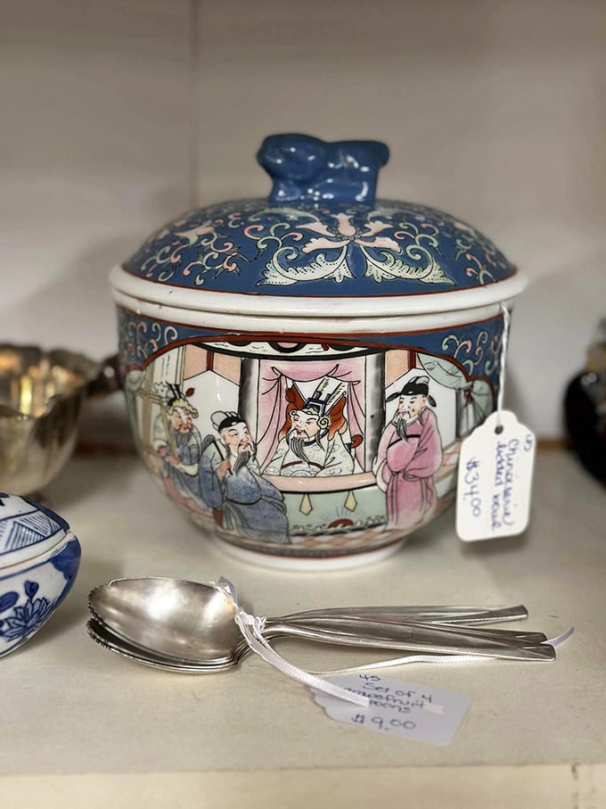 Blue and white porcelain that tells stories of ancient dignitaries who probably argued about politics just like we do today.