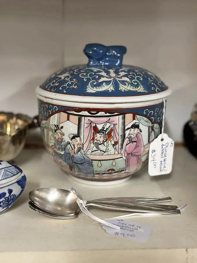 Blue and white porcelain that tells stories of ancient dignitaries who probably argued about politics just like we do today.