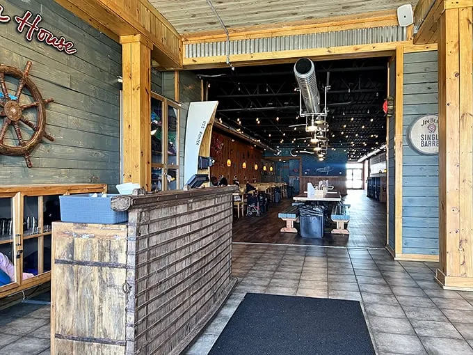 Ahoy, matey! This entrance is like a portal to Poseidon's playground. Leave your shoes (but not your appetite) at the door.