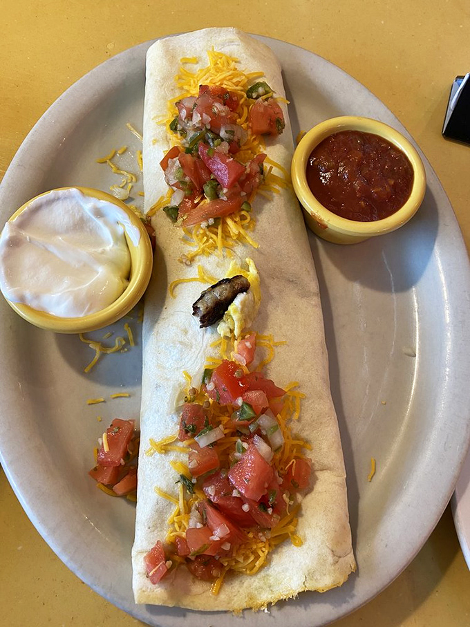 Burrito alert! This tortilla-wrapped wonder is proof that good things come in cylindrical packages. Bonus points for the color coordination.