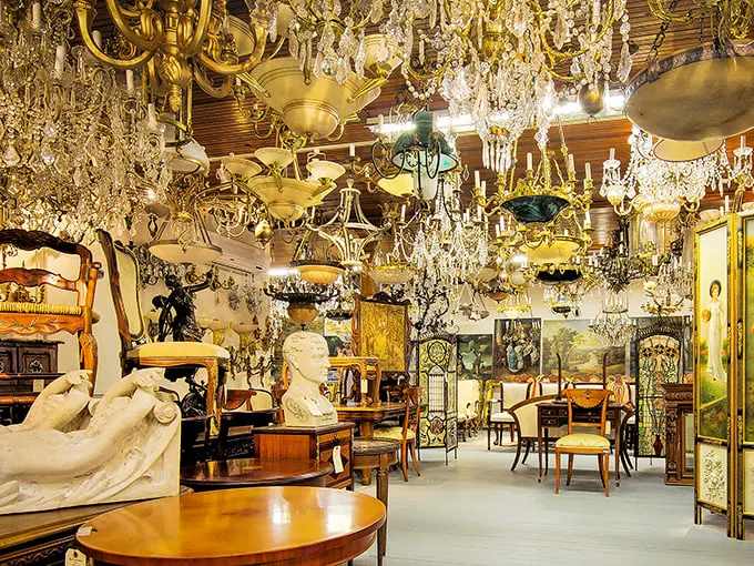 It's raining crystal! This chandelier wonderland would make Liberace green with envy. Talk about lighting up your life (and your electric bill)!