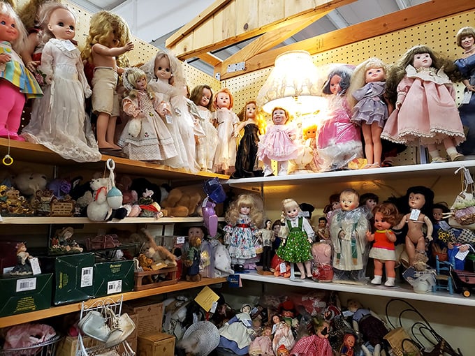 Welcome to Doll-halla! This eerie army of plastic people is ready to watch you sleep... or star in the next horror flick.