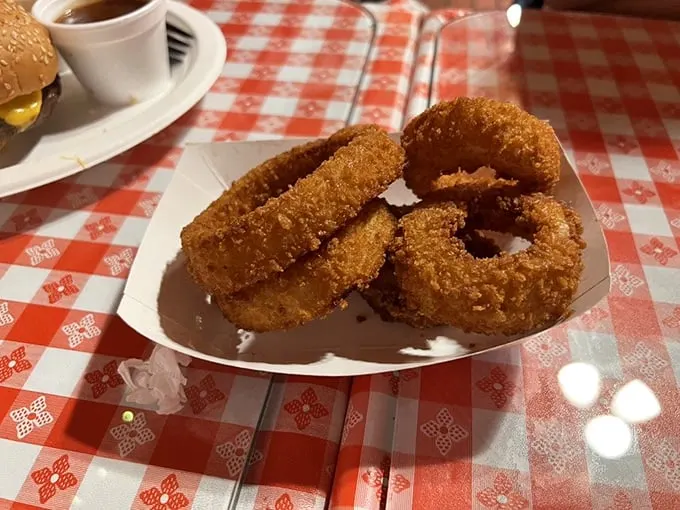 Onion rings or edible halos? These golden circles of joy are so crispy, they practically sing when you bite into them.