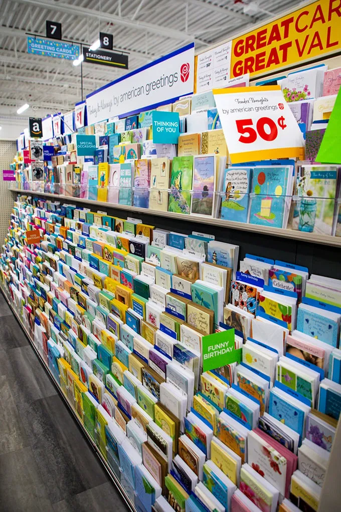 Greetings, card enthusiasts! This display offers more ways to say "I care" than a grandma's Facebook wall on your birthday.