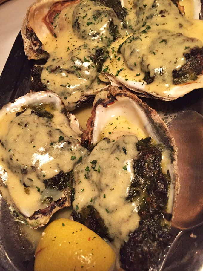 These oysters aren't just seafood—they're little pools of oceanic luxury dressed for a night on the town.