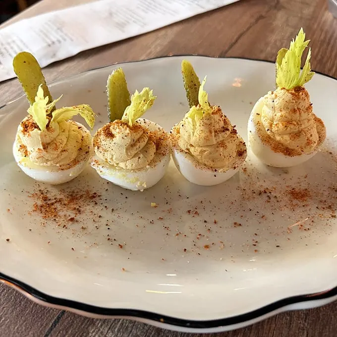 These aren't your grandma's deviled eggs – unless your grandma was a gourmet pirate. Devilishly delicious and dressed to impress!