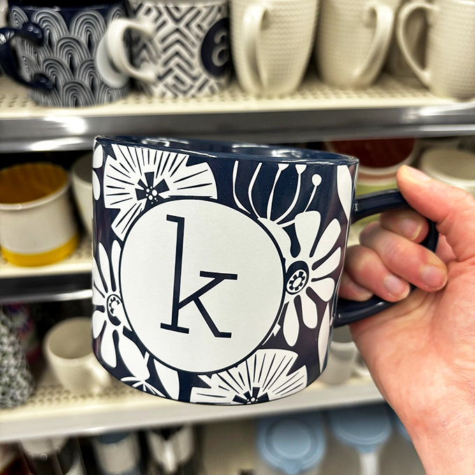 Mug shot of the day! This floral initial cup has more personality than a talk show host and is ready for its coffee close-up.