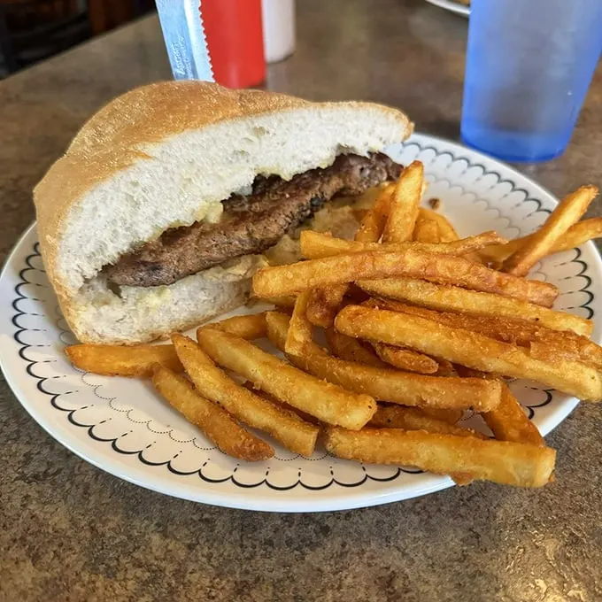 Frankie's Steak Sandwich: Where beef meets bun in a delicious rendezvous. It's not just a sandwich, it's a meaty masterpiece that puts ordinary lunches to shame.