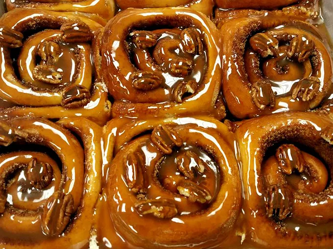 Pecan rolls that would make a squirrel weep with joy. These gooey, nutty delights are what breakfast dreams are made of.