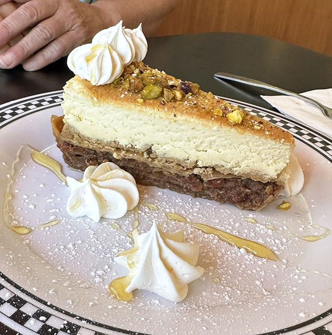 Baklava cheesecake: the dessert equivalent of a beautiful cross-cultural marriage. It's so good, it might just bring about world peace… one slice at a time.