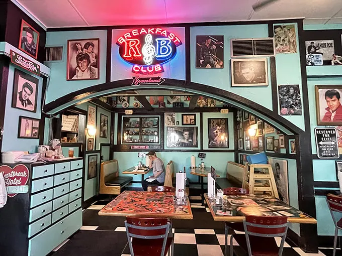 It's like Elvis, Buddy Holly, and your cool grandma's living room had a decorating party. This place doesn't just serve nostalgia – it IS nostalgia!